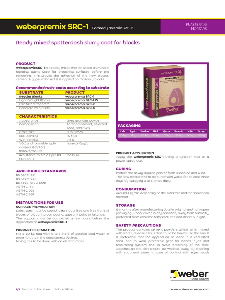 Weberpremix SRC 1 | PDF | Plaster | Mortar (Masonry)