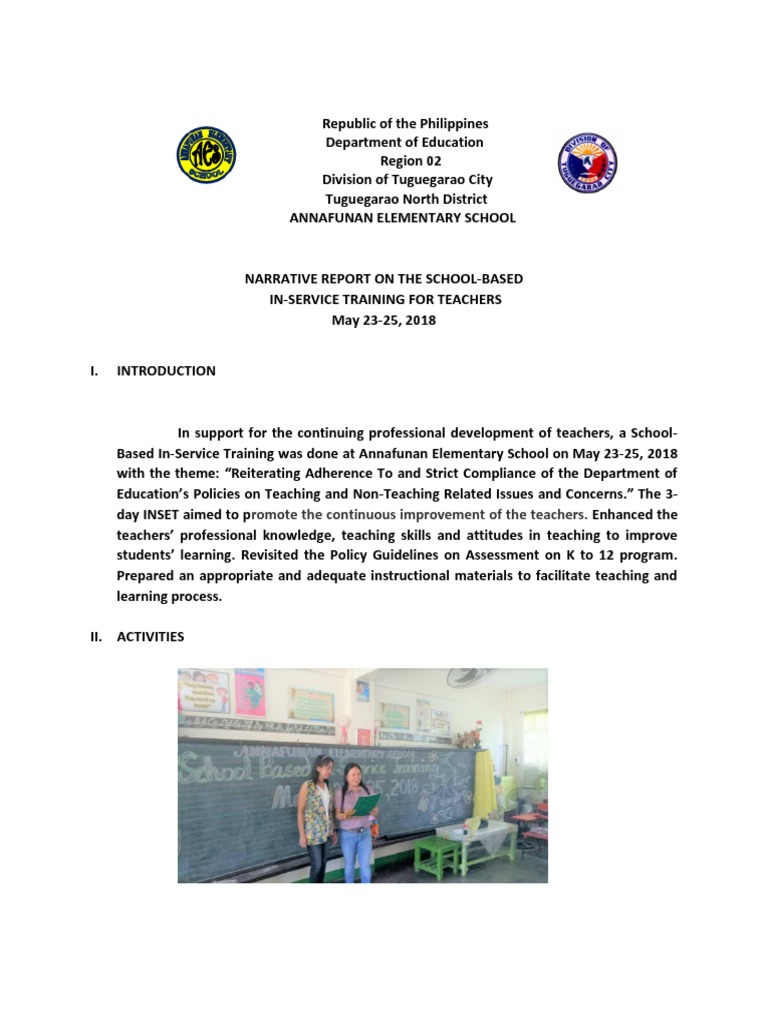 Narrative Report On Inset 2018 | PDF | Behavior Modification | Learning