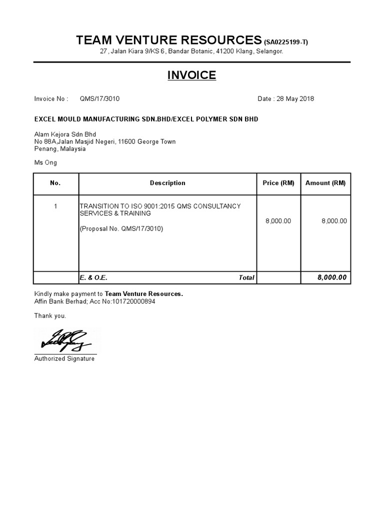 ISO 9001:2015 QMS Invoice Details | PDF | Business | Finance & Money ...