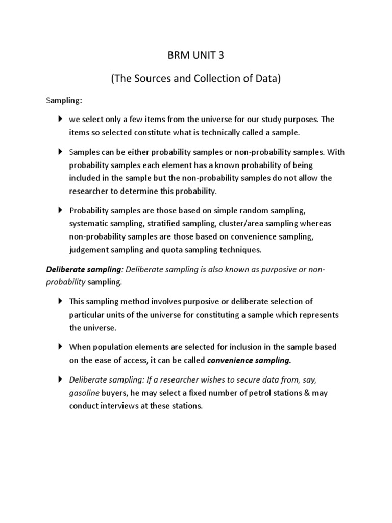 BRM Unit 3 (The Sources and Collection of Data) | PDF | Stratified Sampling | Sampling (Statistics)
