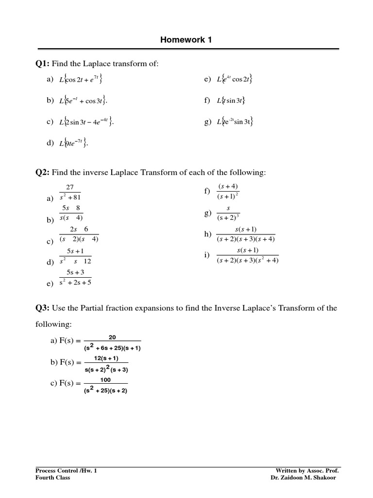Laplace Transforms & Process Control Homework | PDF | Systems Theory | Physics
