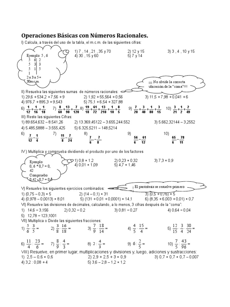 Operaciones Basicas Con Numeros Racionales | PDF | Números | Matemática ...