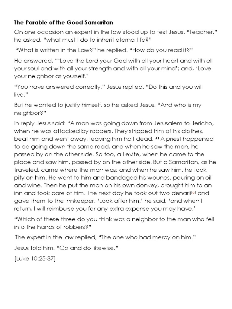 Parable of The Good Samaritan | PDF