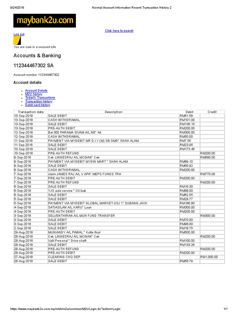 Maybank2u Statement September 2 PDF | PDF | Debit Card | Financial ...