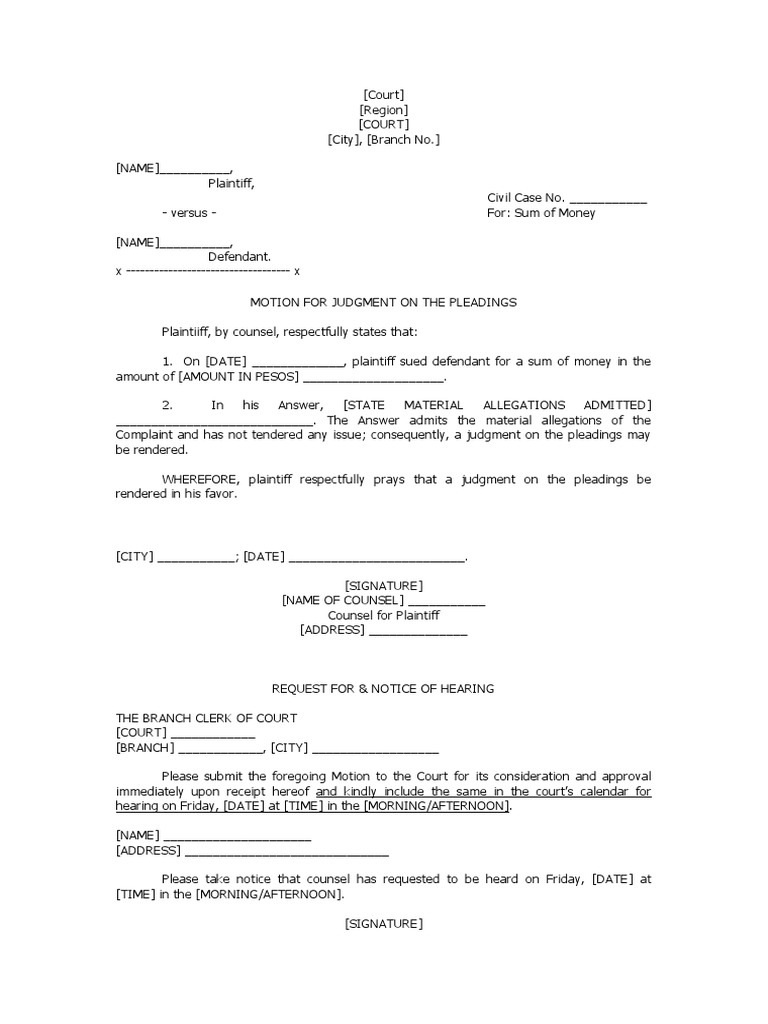 Motion For Judgment On The Pleadings | PDF | Pleading | Lawsuit