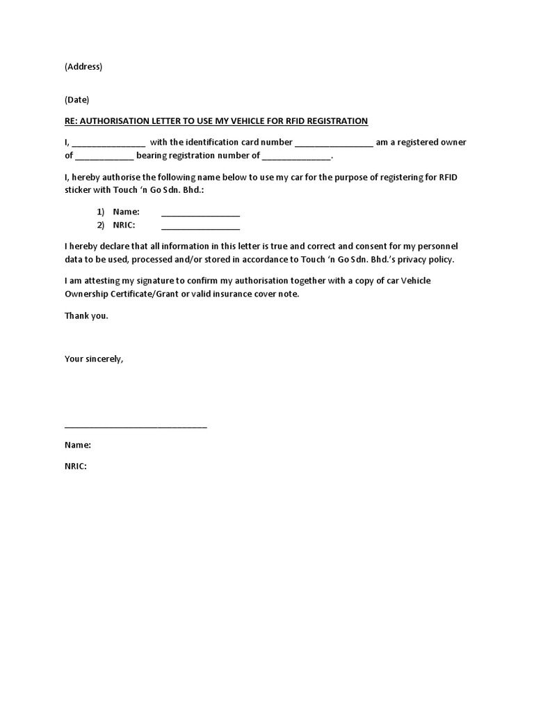 Authrisation Letter - RFID - Template | PDF