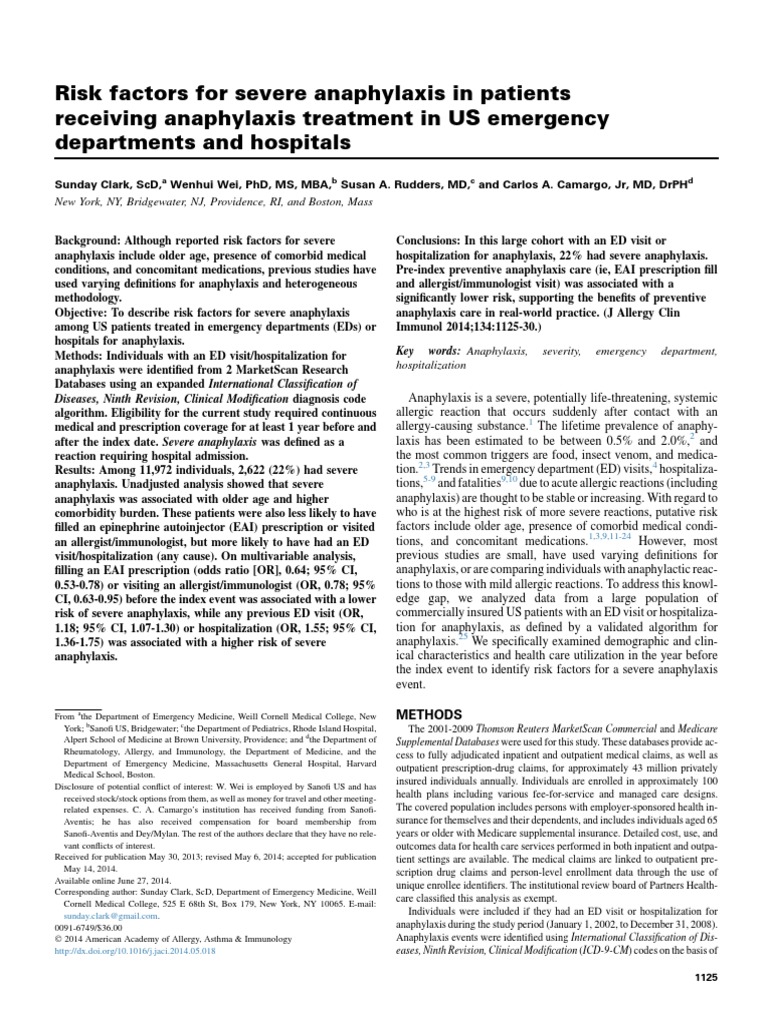 Risk Factors For Severe Anaphylaxis in Patients Receiving Anaphylaxis ...
