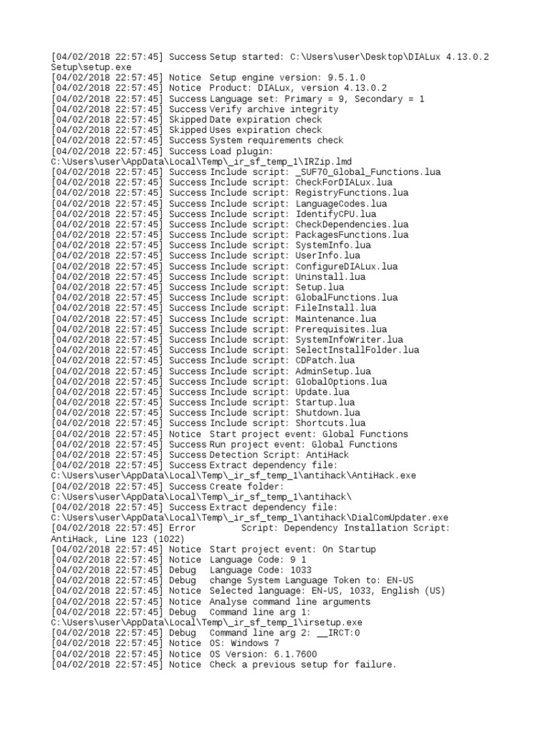 DIALux Setup Log | PDF | Zip (File Format) | Command Line Interface