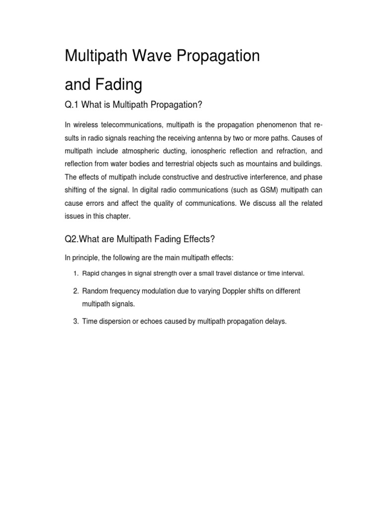 Multipath Wave Propagation and Fading | PDF | Radio Propagation ...