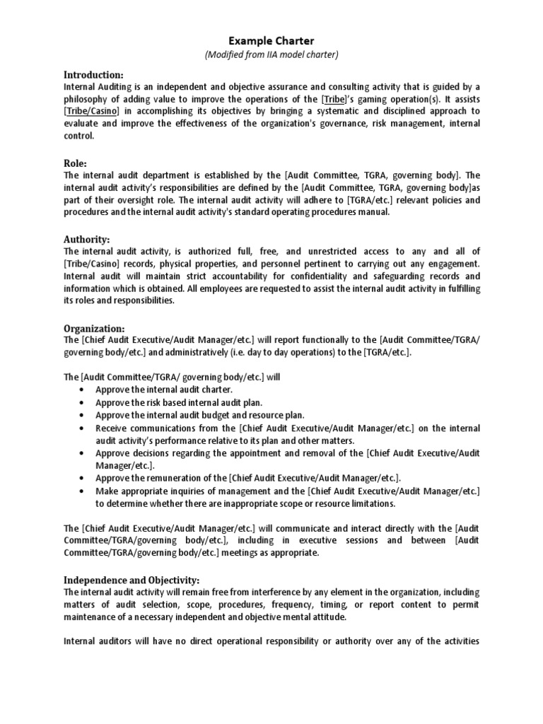 IIA Model IA Charter | PDF | Internal Audit | Audit Committee