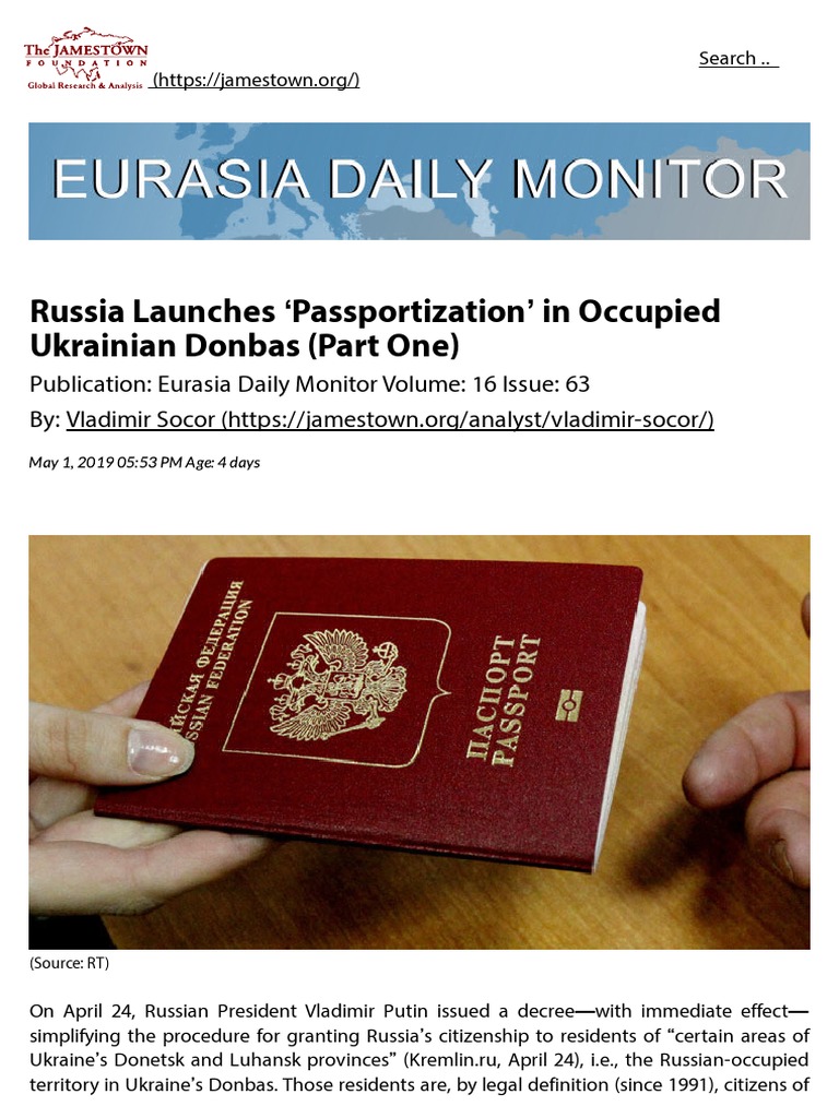 Vladimir SOCOR - Russia Launches Passportization in Occupied Ukrainian ...