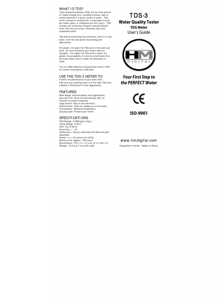 Understanding Total Dissolved Solids (TDS): An Instruction Manual for ...