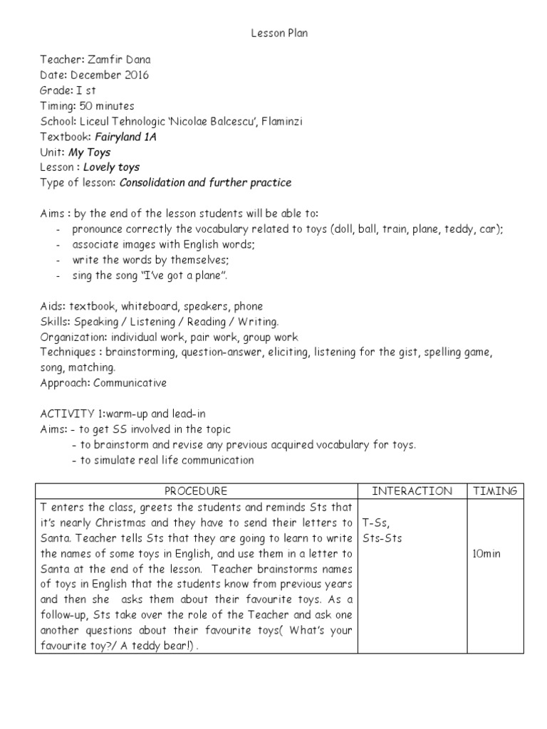 Lesson Plan My Lovely Toys | PDF | Toys | Vocabulary