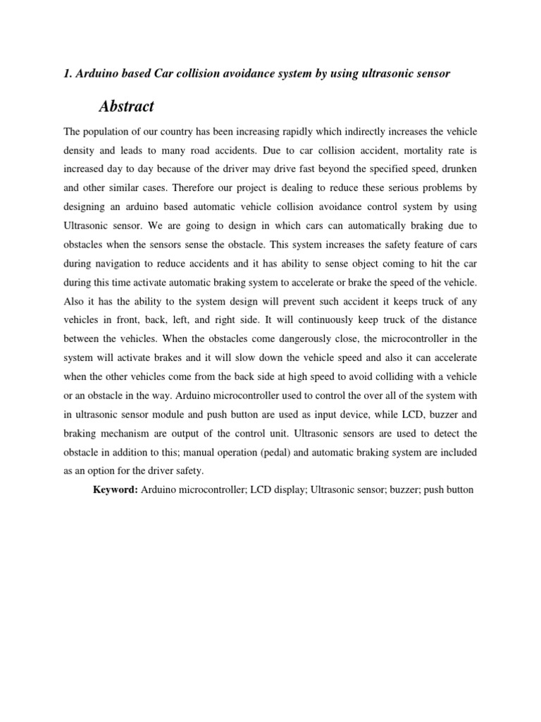 Arduino Based Car Collision Avoidance System by Using Ultrasonic Sensor | PDF