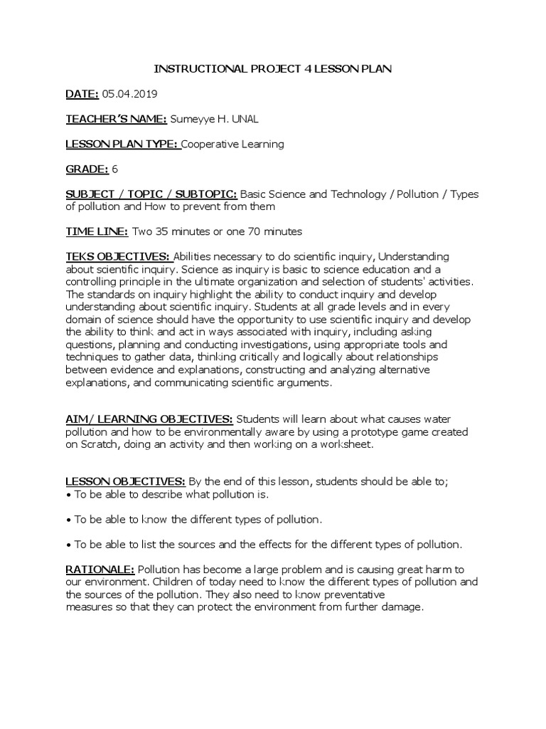 Instructional Project 4 Lesson Plan | PDF | Inquiry | Scientific Method