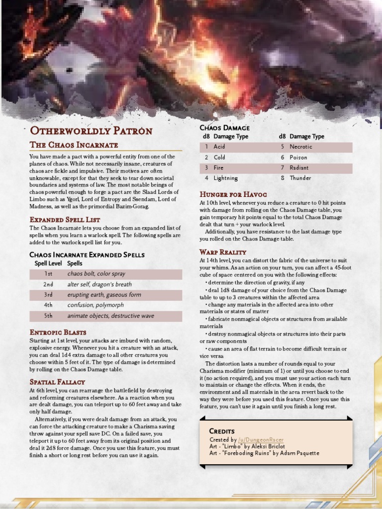 Warlock Chaos Incarnate Patron - GM Binder | PDF | Dungeons & Dragons | Gary Gygax Games