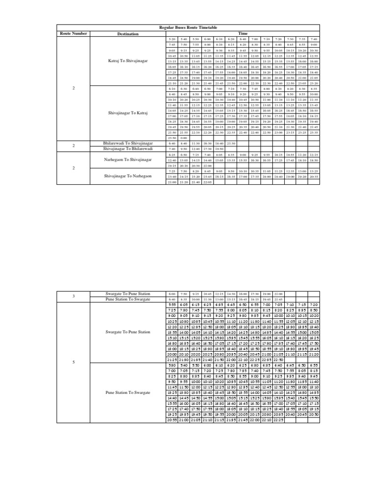 Regular Buses Route Timetable | PDF | Public Services | Bus Transport