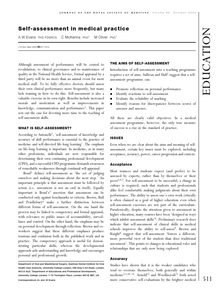Enhancing Self-Assessment in Medicine | PDF | Educational Assessment ...