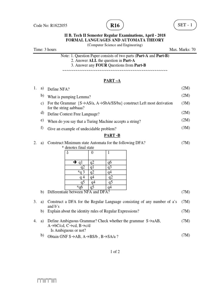 Formal Languages and Automata Theory Exam Questions | PDF | Models Of Computation | Mathematical ...