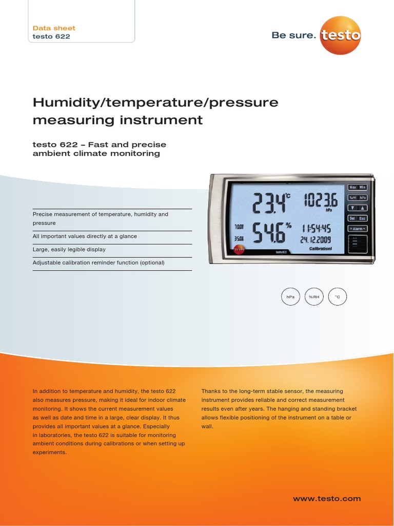 Testo 622 Data Sheet | PDF | Humidity | Calibration