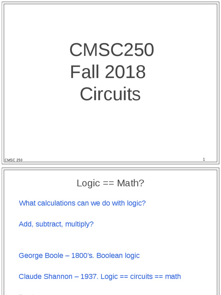 CMSC250 Discrete Math Circuits PDF | PDF | Logic Gate | Boolean Algebra