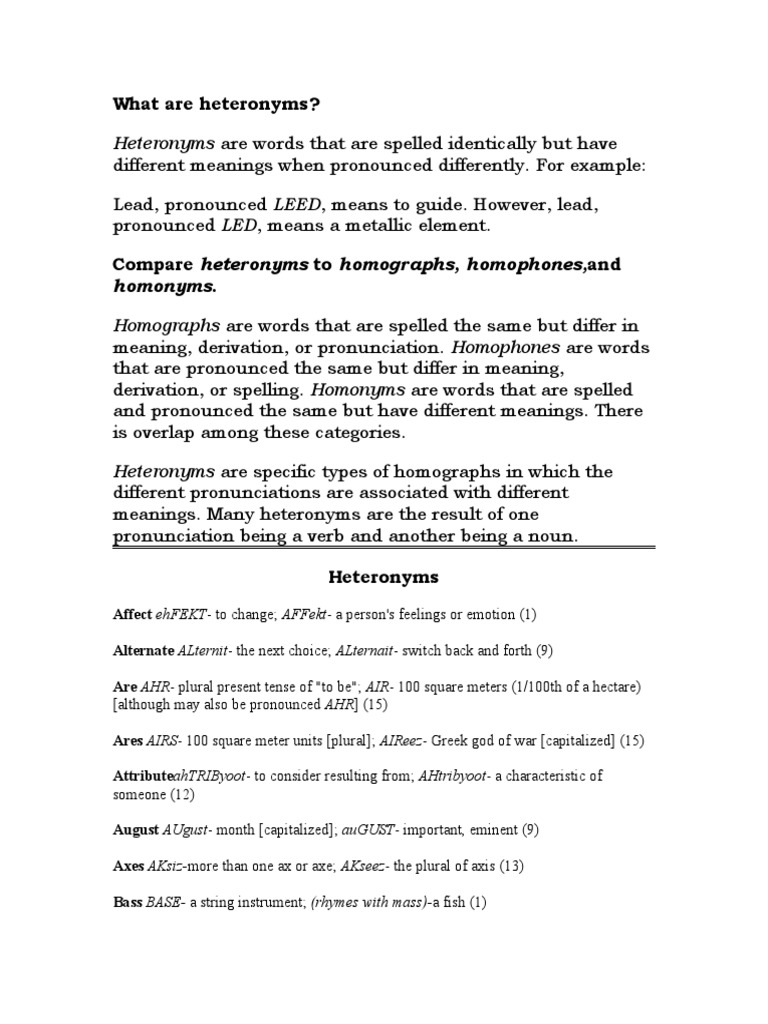 Heteronyms LIST | PDF | Lexical Semantics | Linguistics