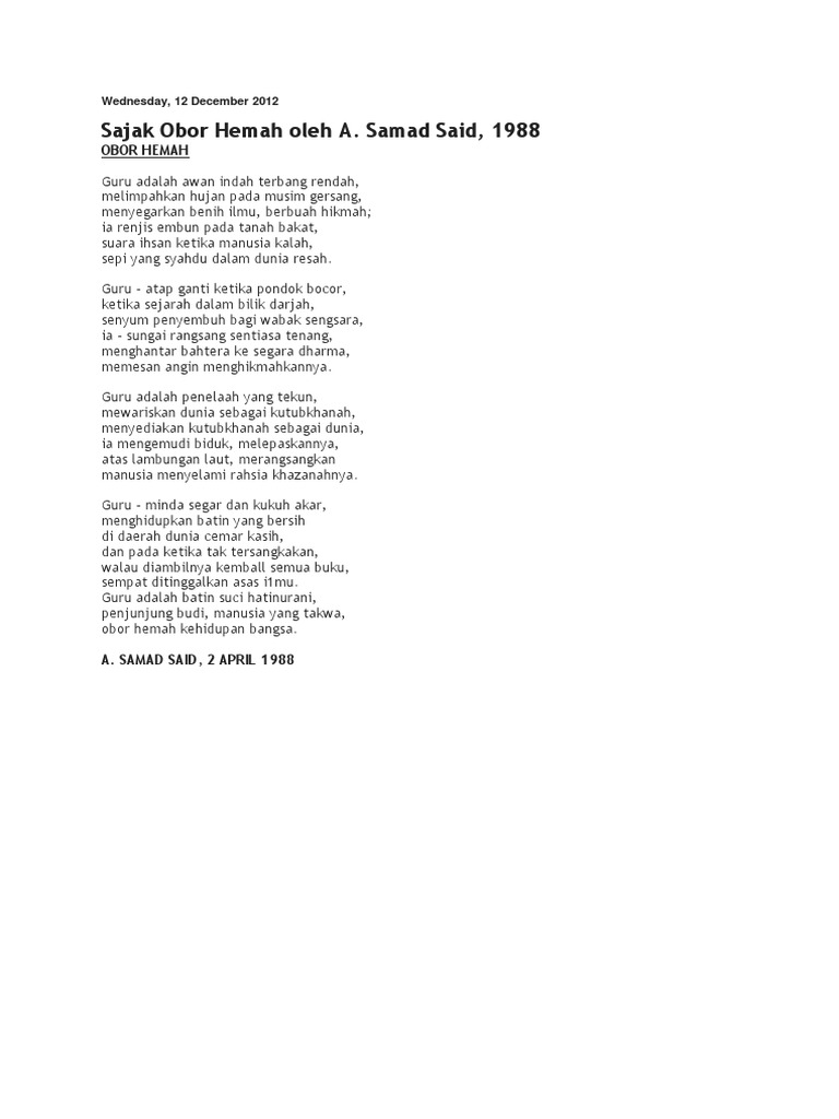 Sajak A. Samad Said Obor Hemah | PDF