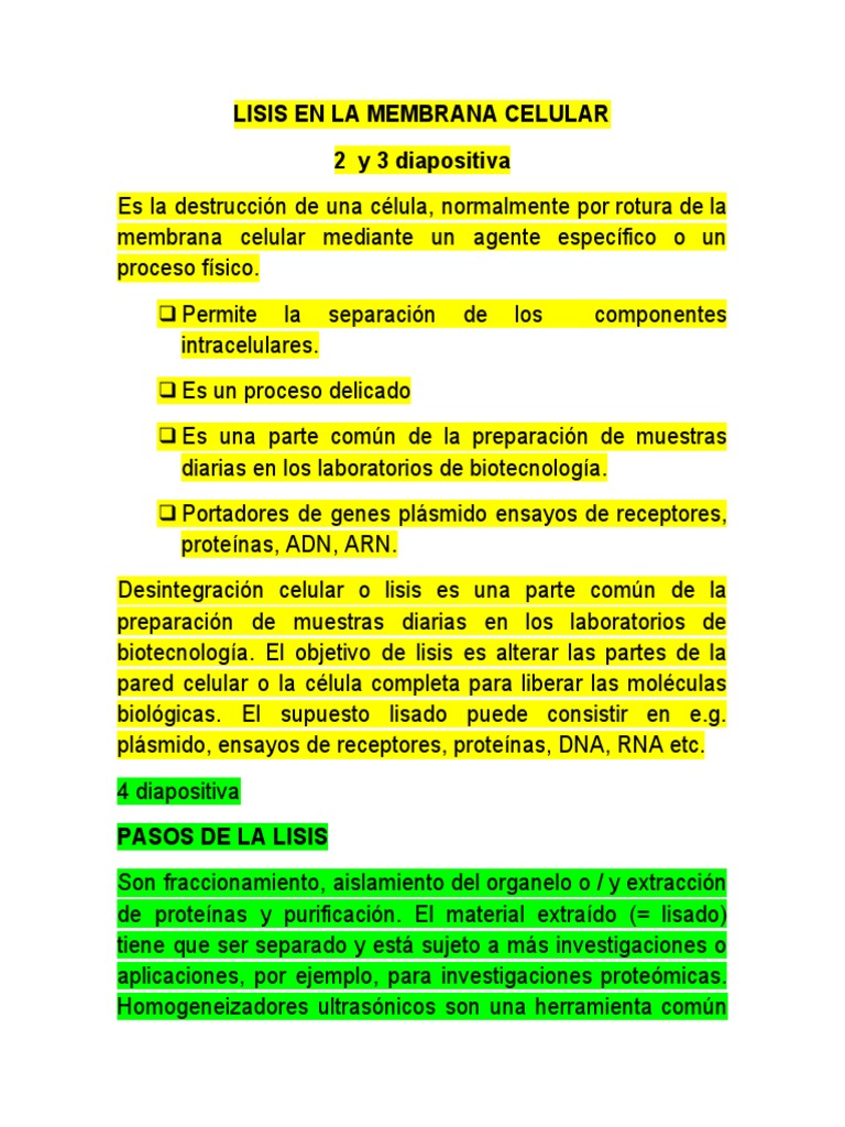 Lisis en La Membrana Celular | PDF | Biología Celular) | Lisis
