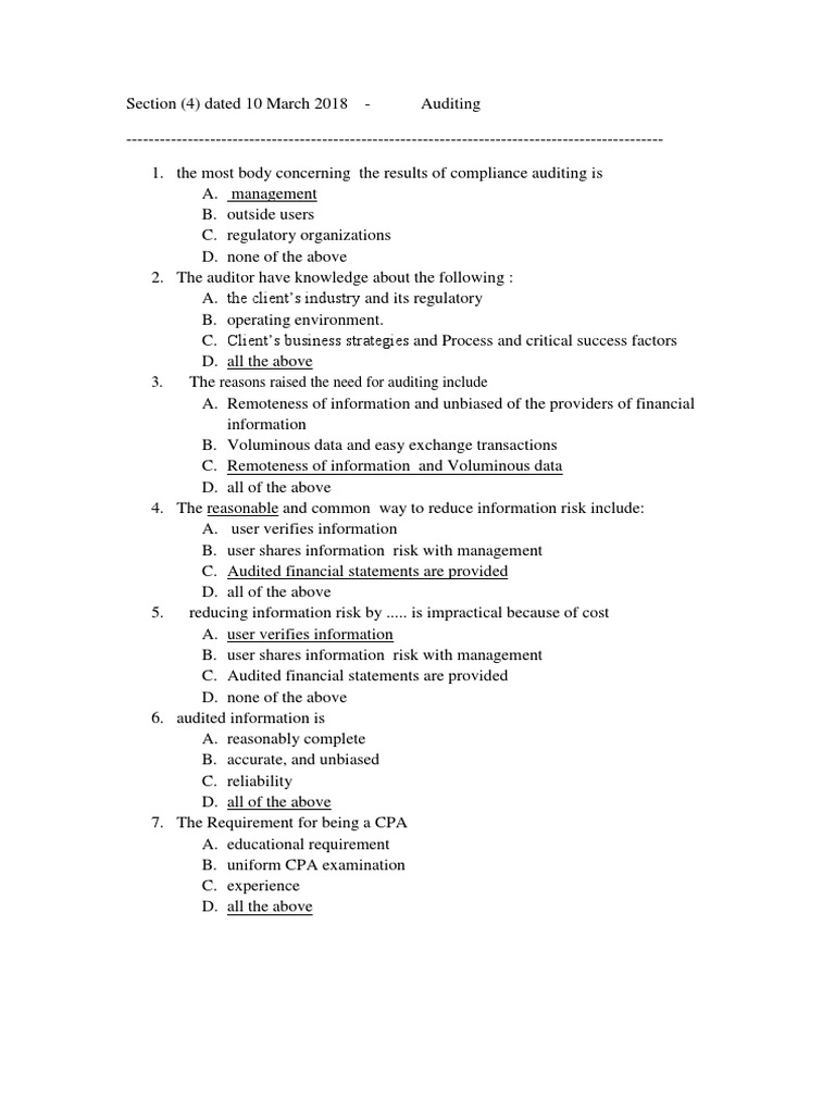 Reasons Raised The Need For Auditing Include | PDF | Business