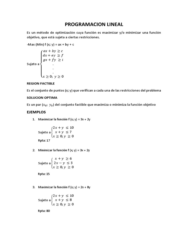Programacion Lineal | PDF | Programación lineal | Optimización Matemática