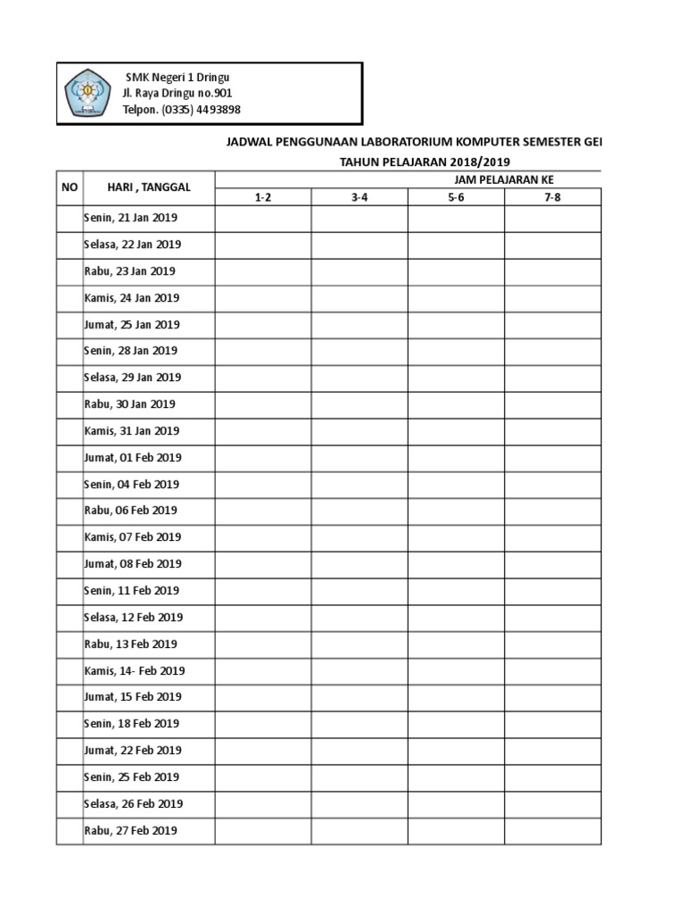 Jadwal Penggunaan Laboratorium Komputer Semester Genap TAHUN PELAJARAN ...