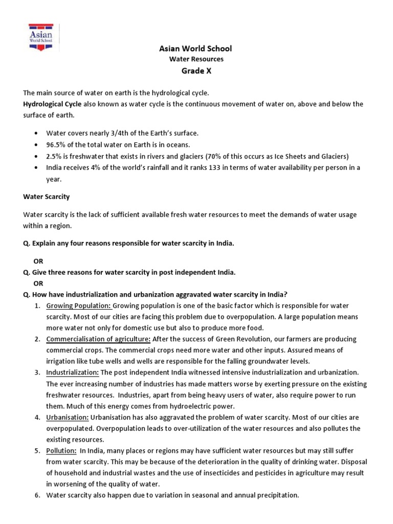 Water Resources Notes | PDF | Water Resources | Water Scarcity