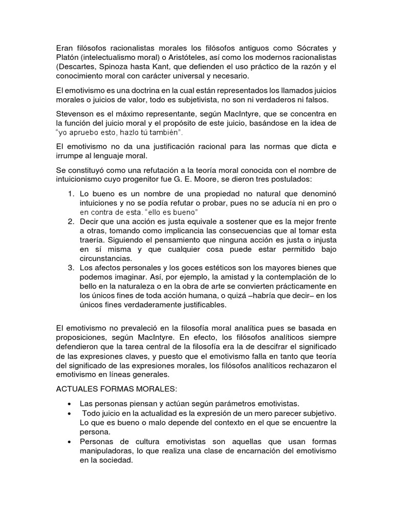 Emotivismo Avance | PDF | Moralidad | Razón
