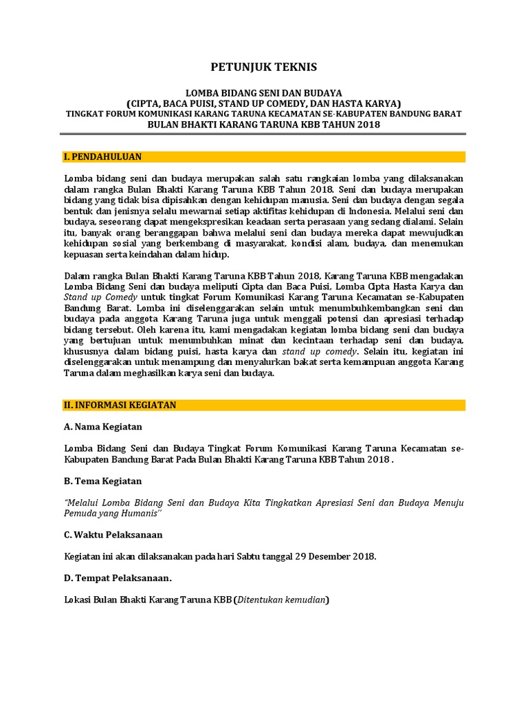 Petunjuk Teknis Lomba Seni Dan Budaya | PDF