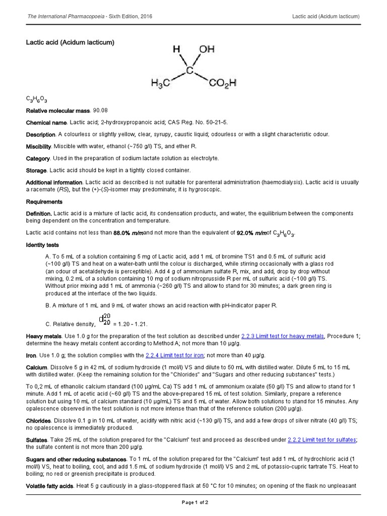Lactic Acid | PDF | Lactic Acid | Acid