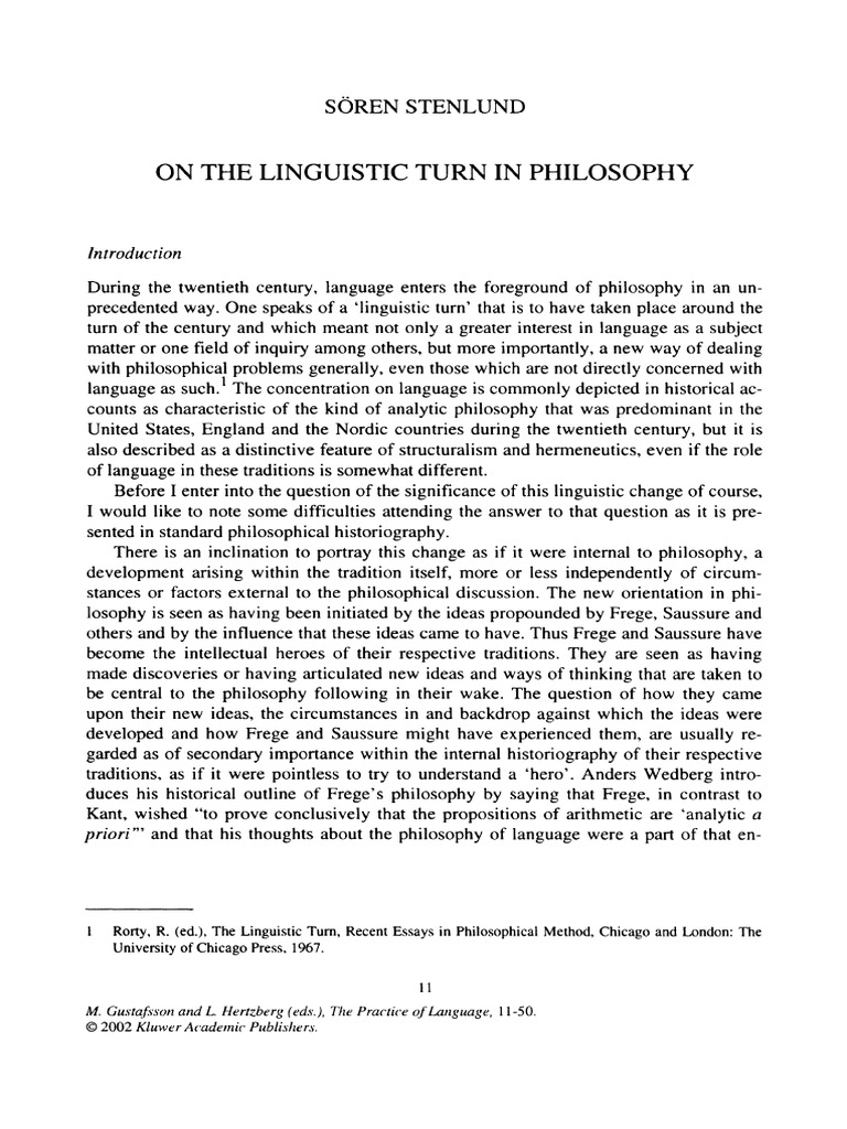 On The Linguistic Turn in Philosophy - Stenlund2002 PDF | PDF | Idea ...