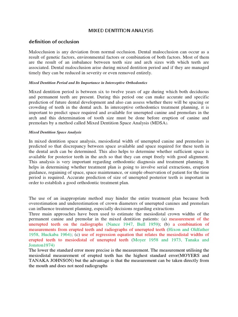 Mixed Dentition Analysis | PDF | Orthodontics | Human Tooth