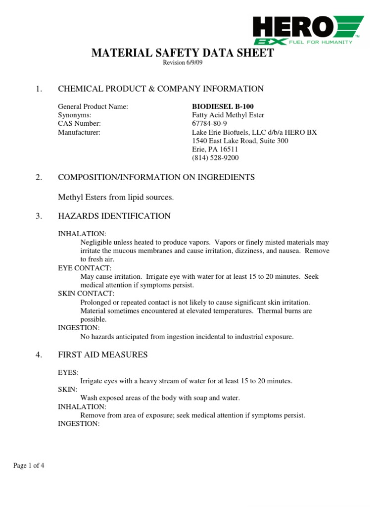 HBX Biodiesel MSDS | PDF | Combustion | Water