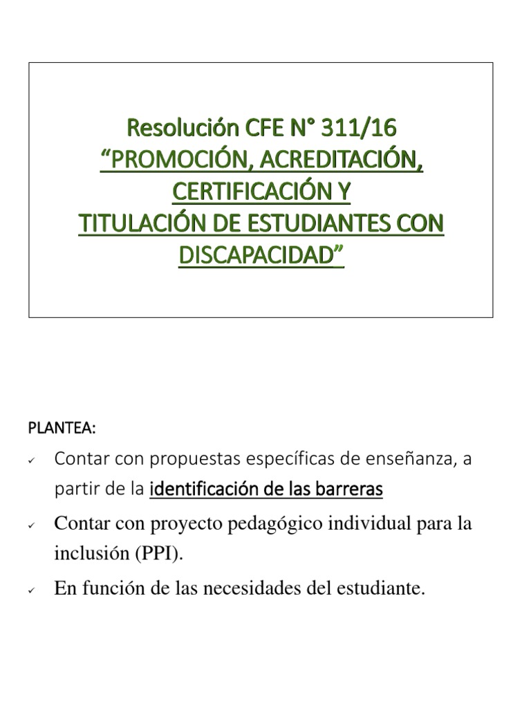 Resolucion 311 | PDF | Educación especial | Educación Secundaria