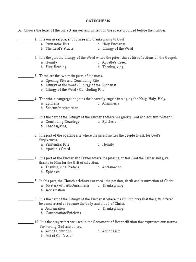 Eucharist and Mass Quiz for Students | PDF | Mass (Liturgy) | Eucharist