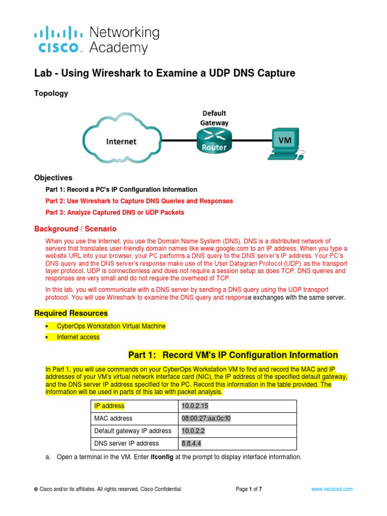 4.6.2.7 Lab - Using Wireshark To Examine A UDP DNS | PDF | Domain Name ...