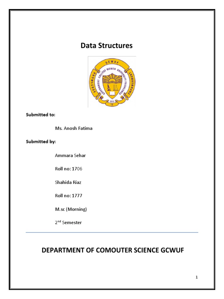 Data Structures: Department of Comouter Science Gcwuf | PDF | Computer ...