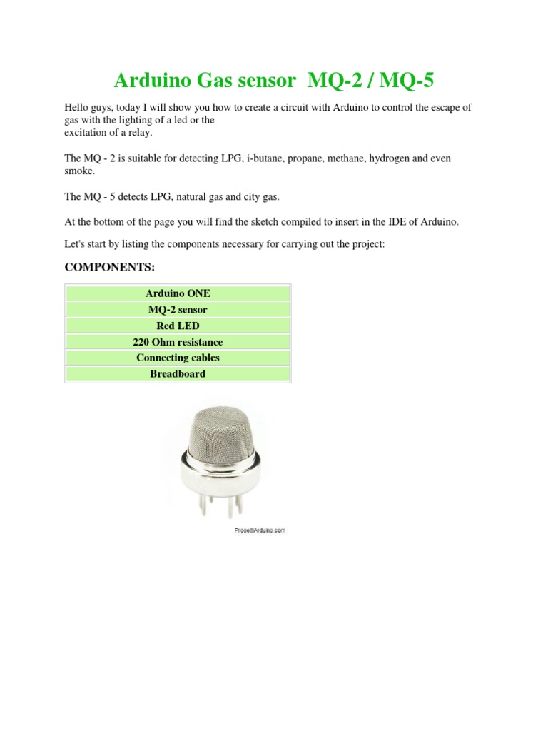 Arduino Gas Sensor MQ-2 / MQ-5: Components | PDF | Arduino | Natural Gas