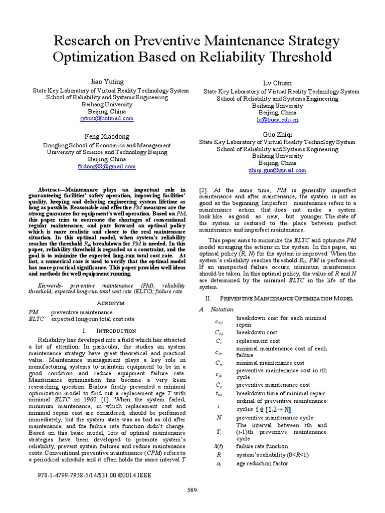 Research Maintenance Strategy | PDF | Reliability Engineering | Mathematical Optimization