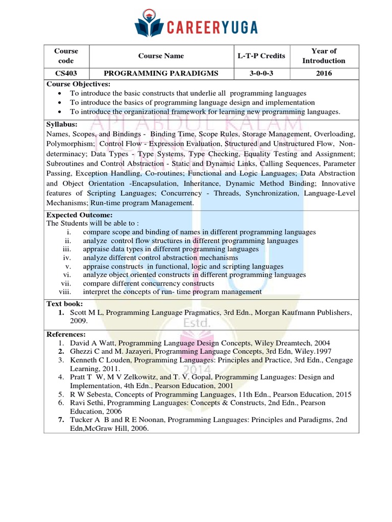 Programming Paradigms Course Overview | PDF | Scope (Computer Science ...