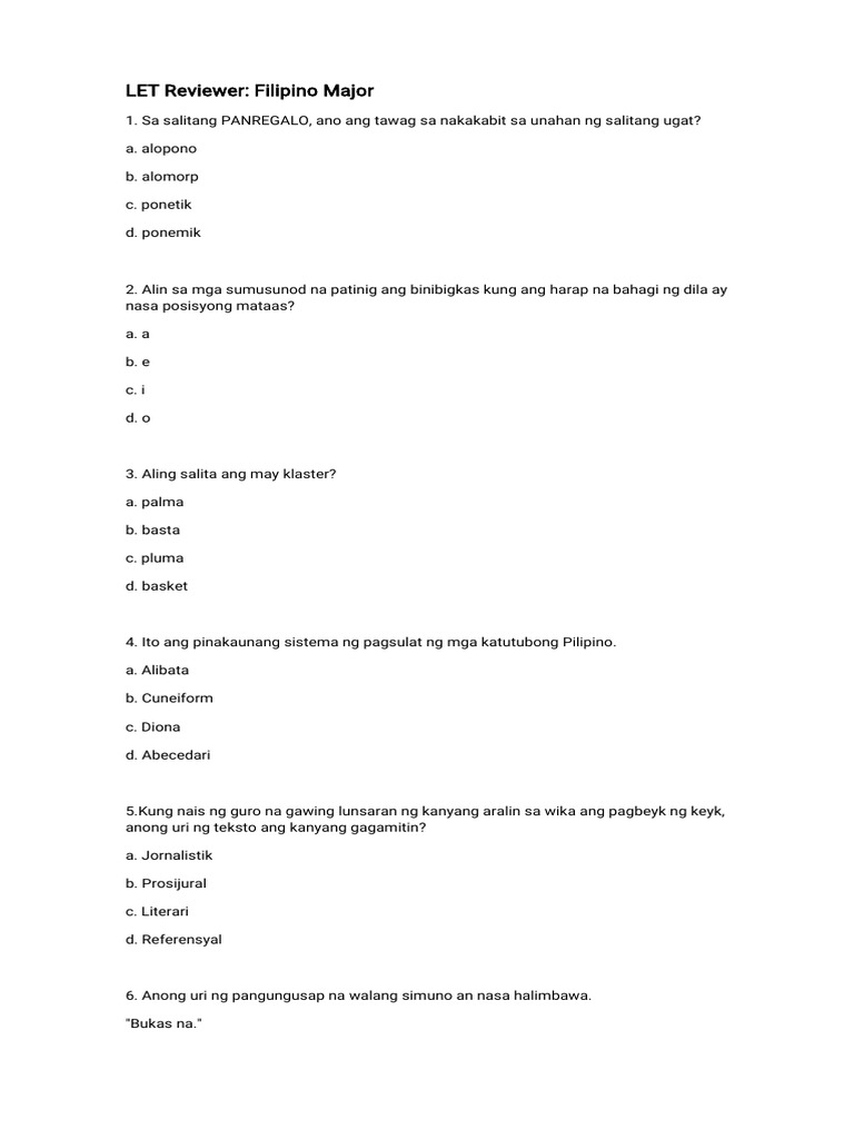 Analysis of a Philippine Civil Service Exam Reviewer for Major Filipino ...