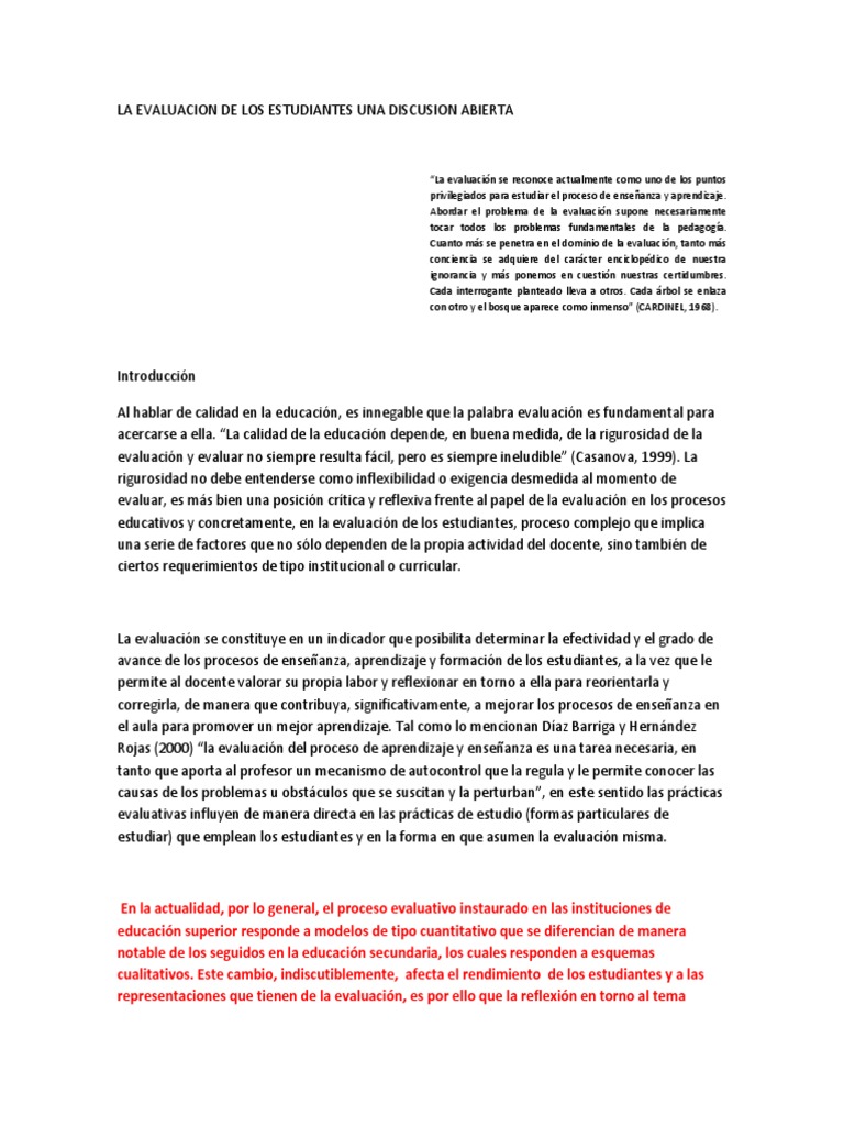 La Evaluacion de Los Estudiantes Una Discusion Abierta | PDF ...