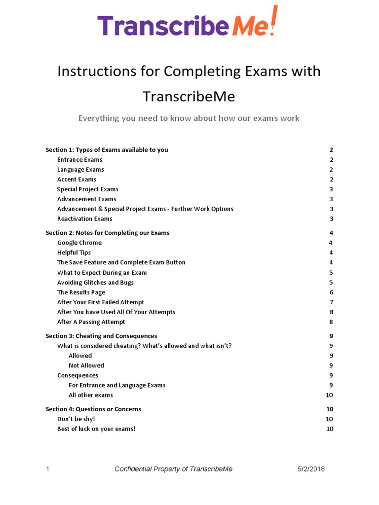 QS1S - Instructions For Completing Exams With TranscribeMe PDF | PDF ...