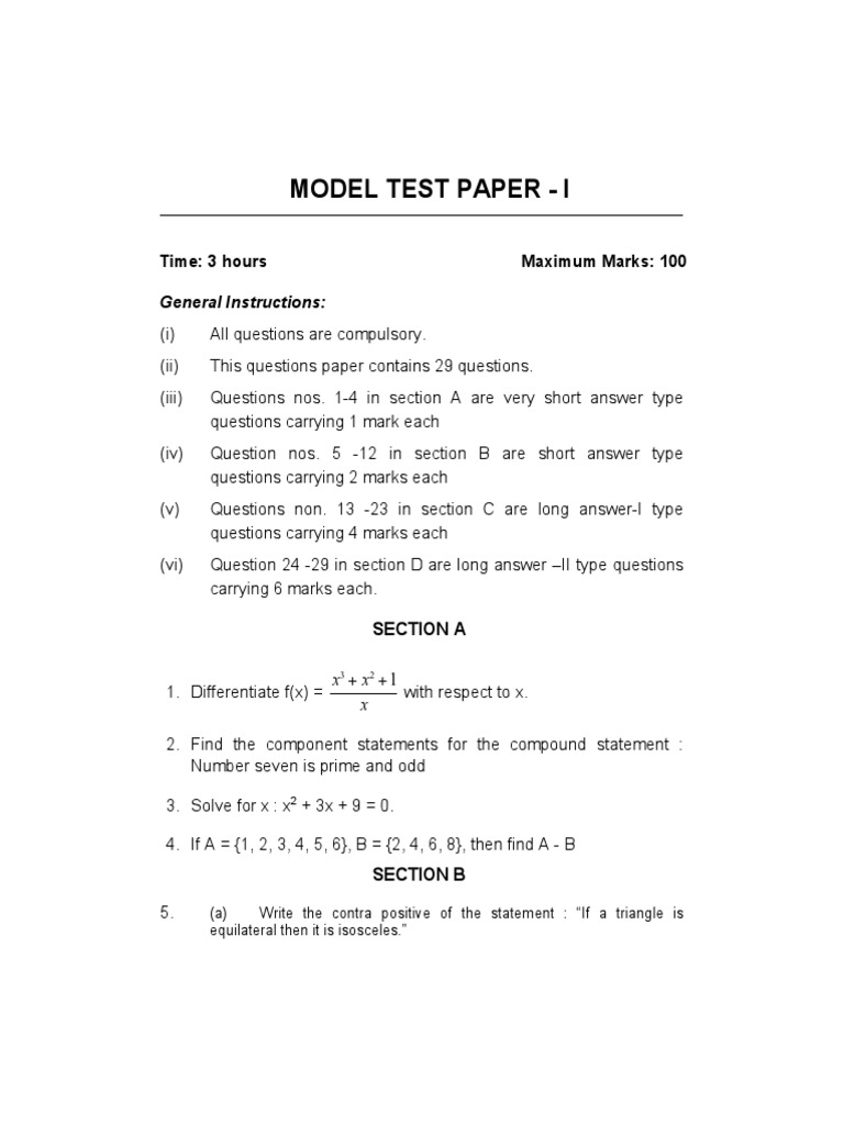 11 Maths Sample Papers 2018 2019 Set 1 EMBIBE | PDF | Elementary ...