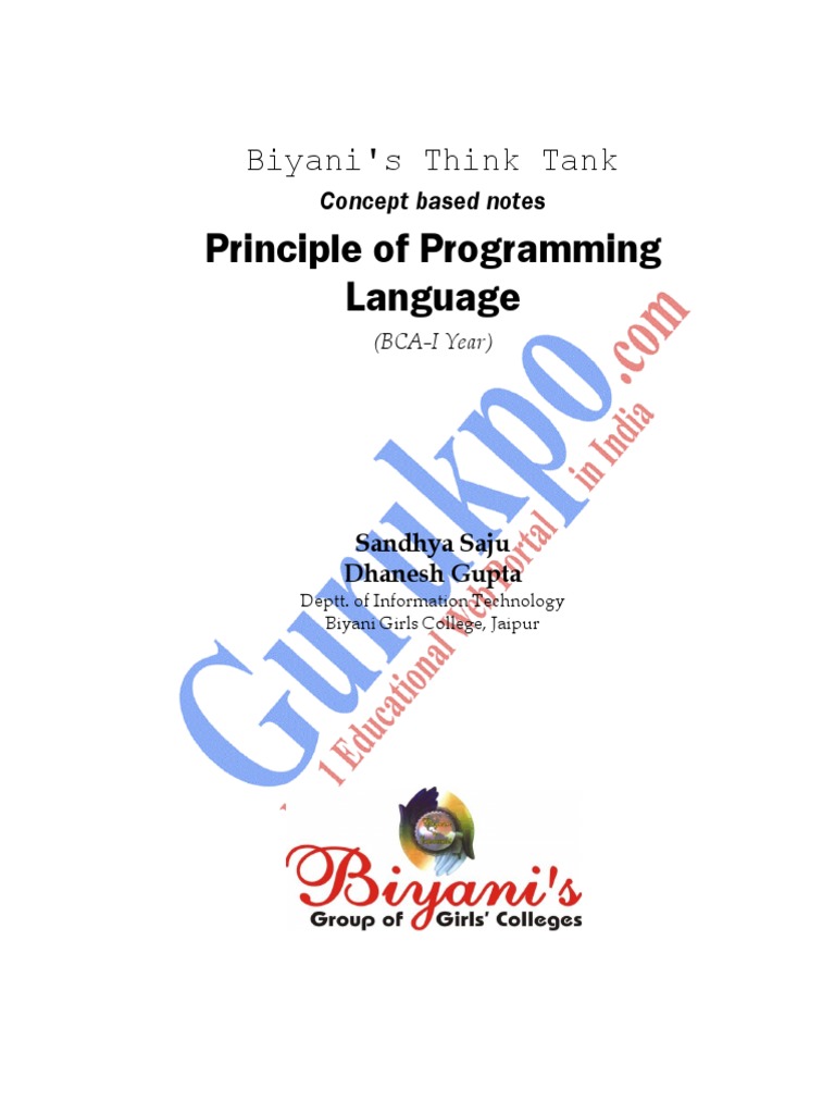 Principle of Programming Language: Biyani's Think Tank | PDF | Control ... Principle of Programming Language: Biyani's Think Tank | PDF | Control ...